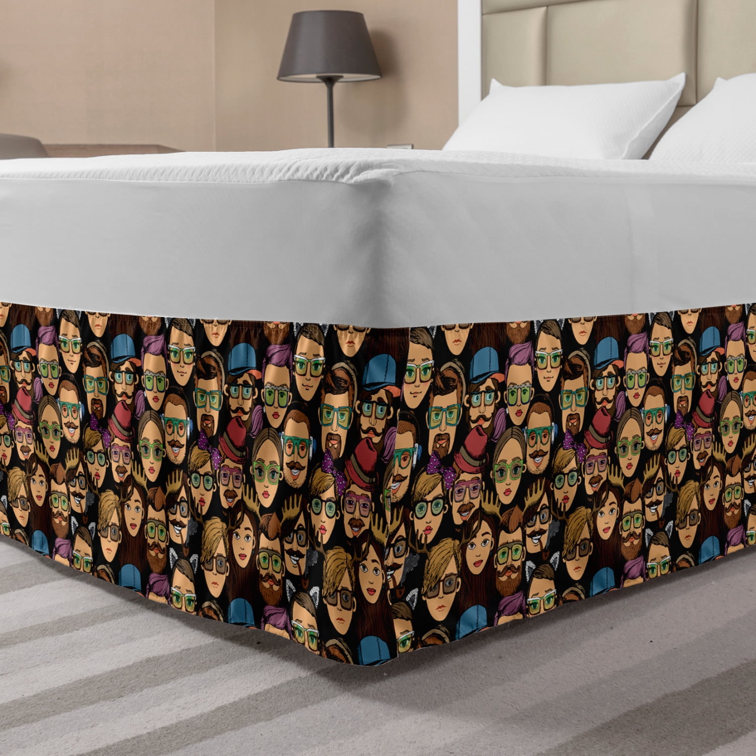 Geek Bed Skirt, Various Faces of Cartoon Men and Women Characters ...