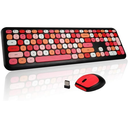 Wireless Keyboard Mouse Combo, 2.4GHz USB Black Colorful Keyboard with ...