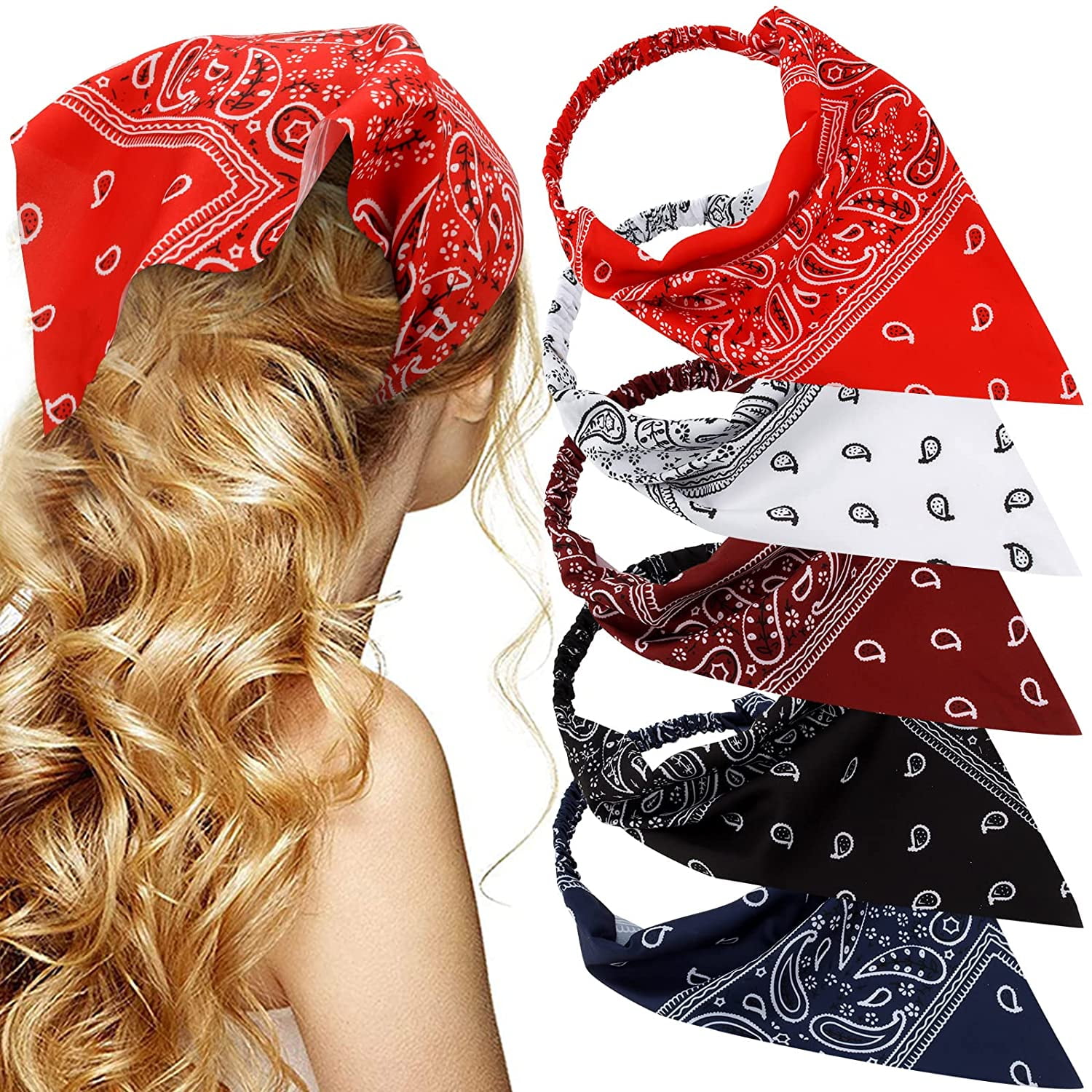 5PCS Floral Elastic Hair Bandanas Scarf Headband Chiffon Head Kerchief ...