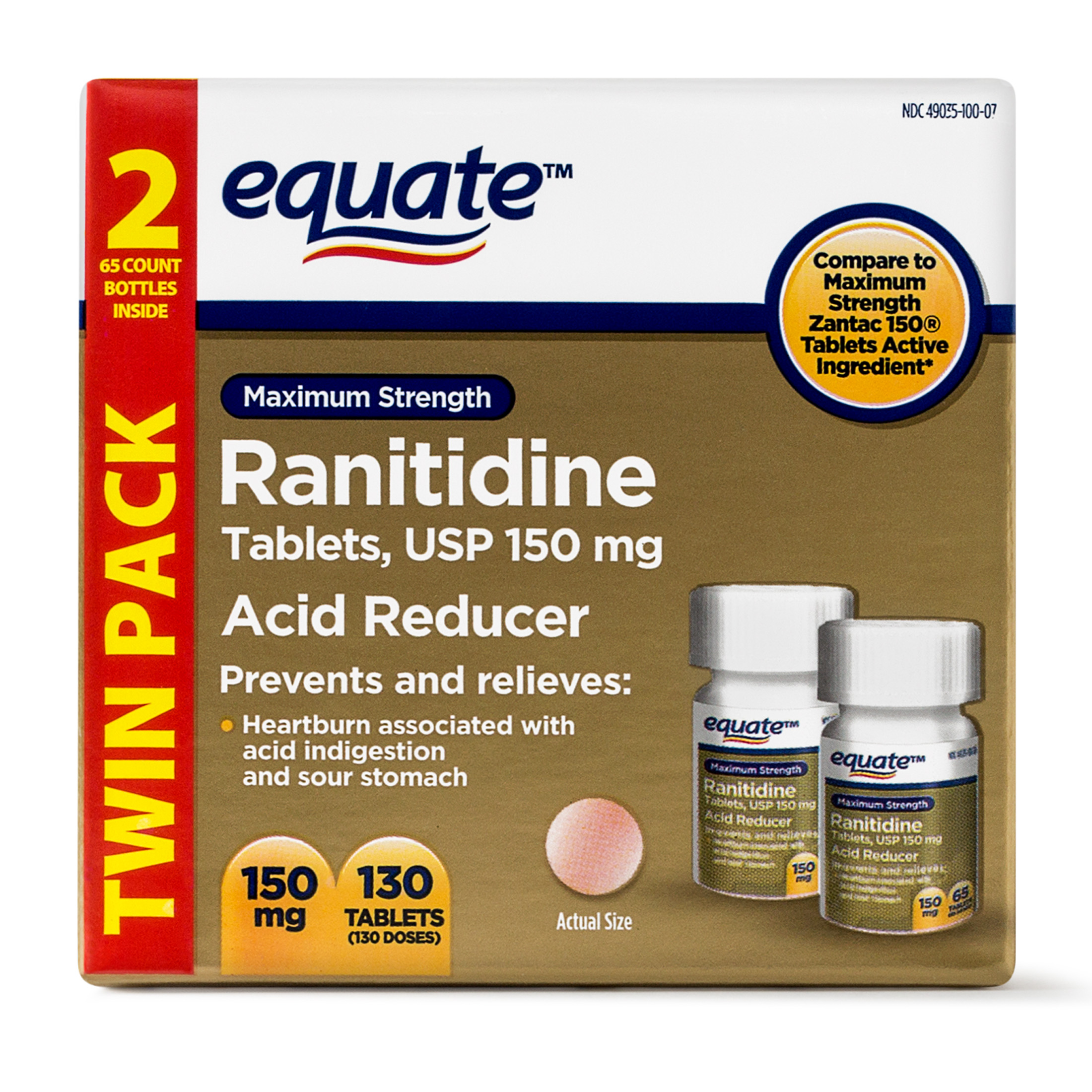 Equate Maximum Strength Acid Reducer Ranitidine Tablets 150 Mg 130 Ct Equate Maximum Strength Acid Reducer Ranitidine Tablets 150 Mg 130 Ct