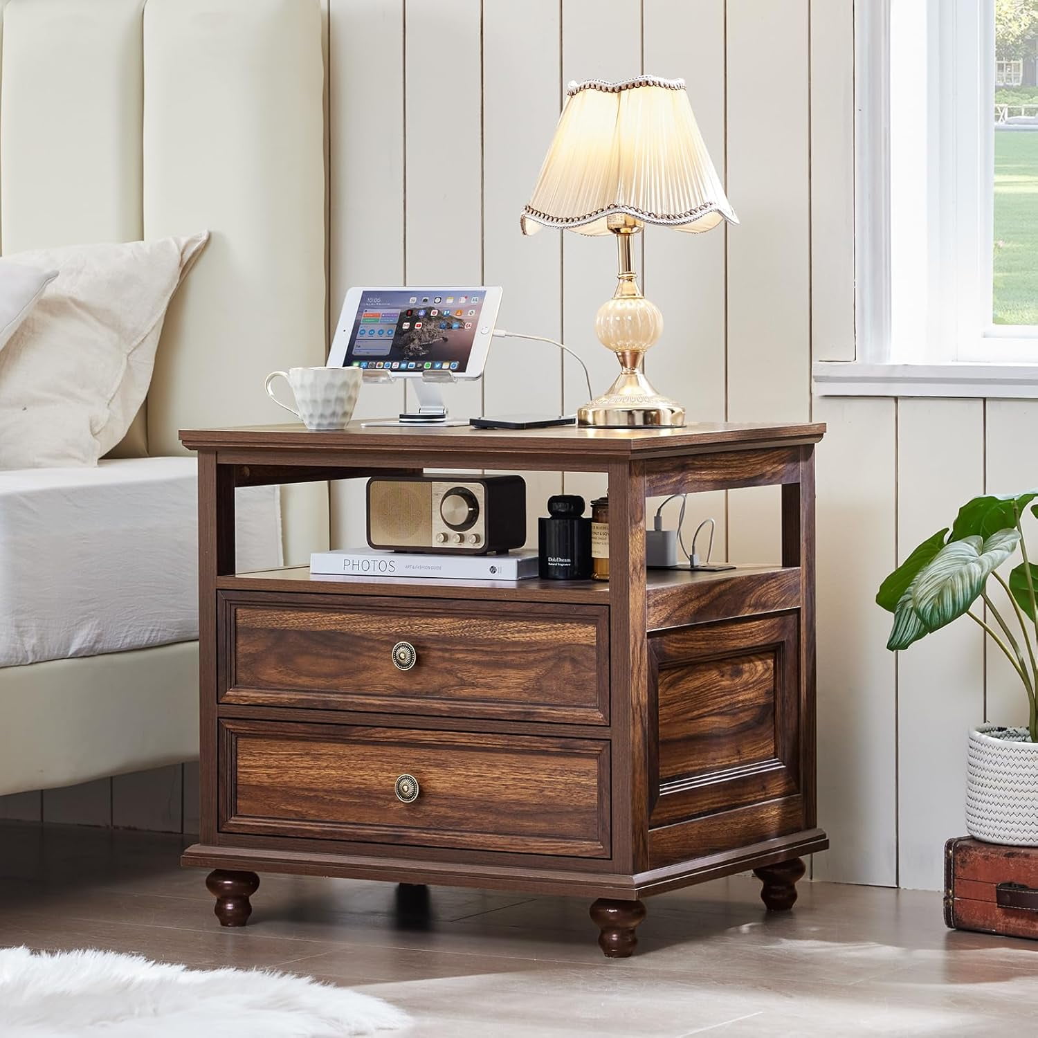 Click here for Nobrand Farmhouse Nightstand With Charging Station... prices