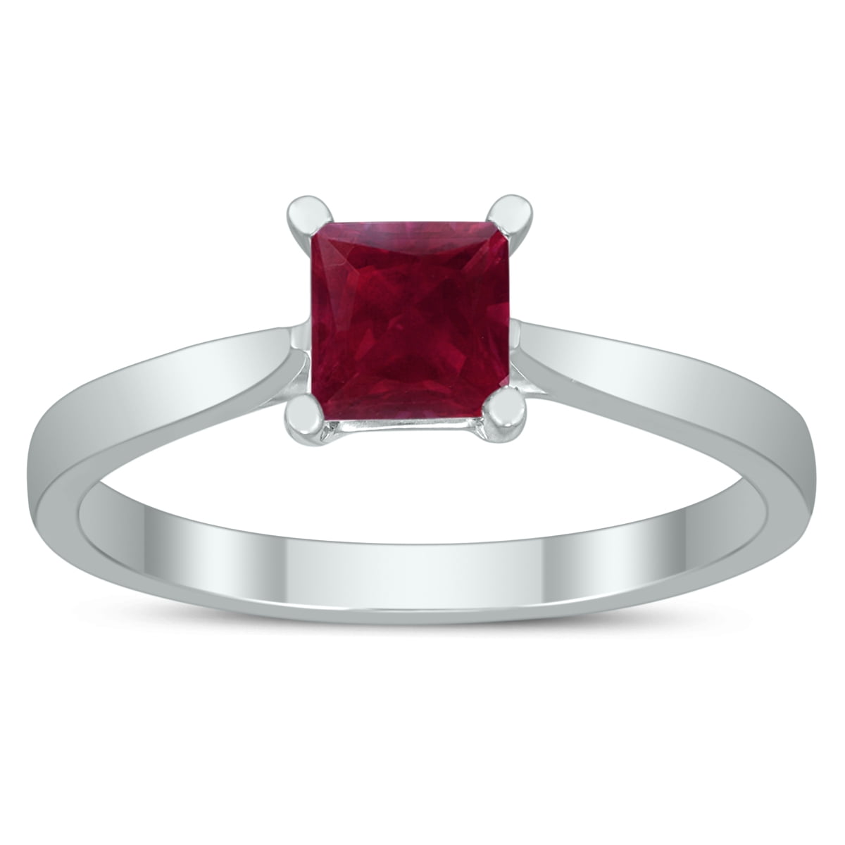 SZUL Women's Square Princess Cut 5MM Ruby Solitaire Ring in 10K White ...