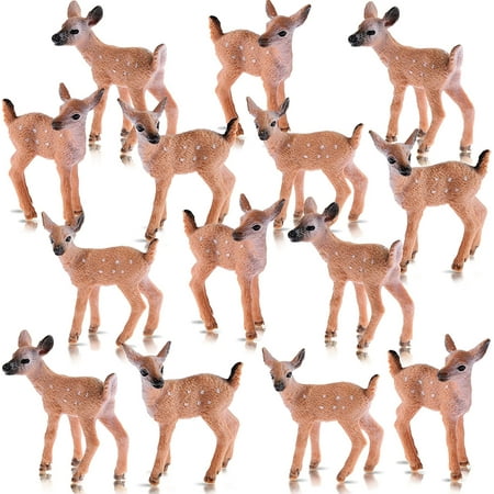 Xizioo 14 Pieces Deer Figurines Cake Toppers Realistic Mini Deer Fawn ...