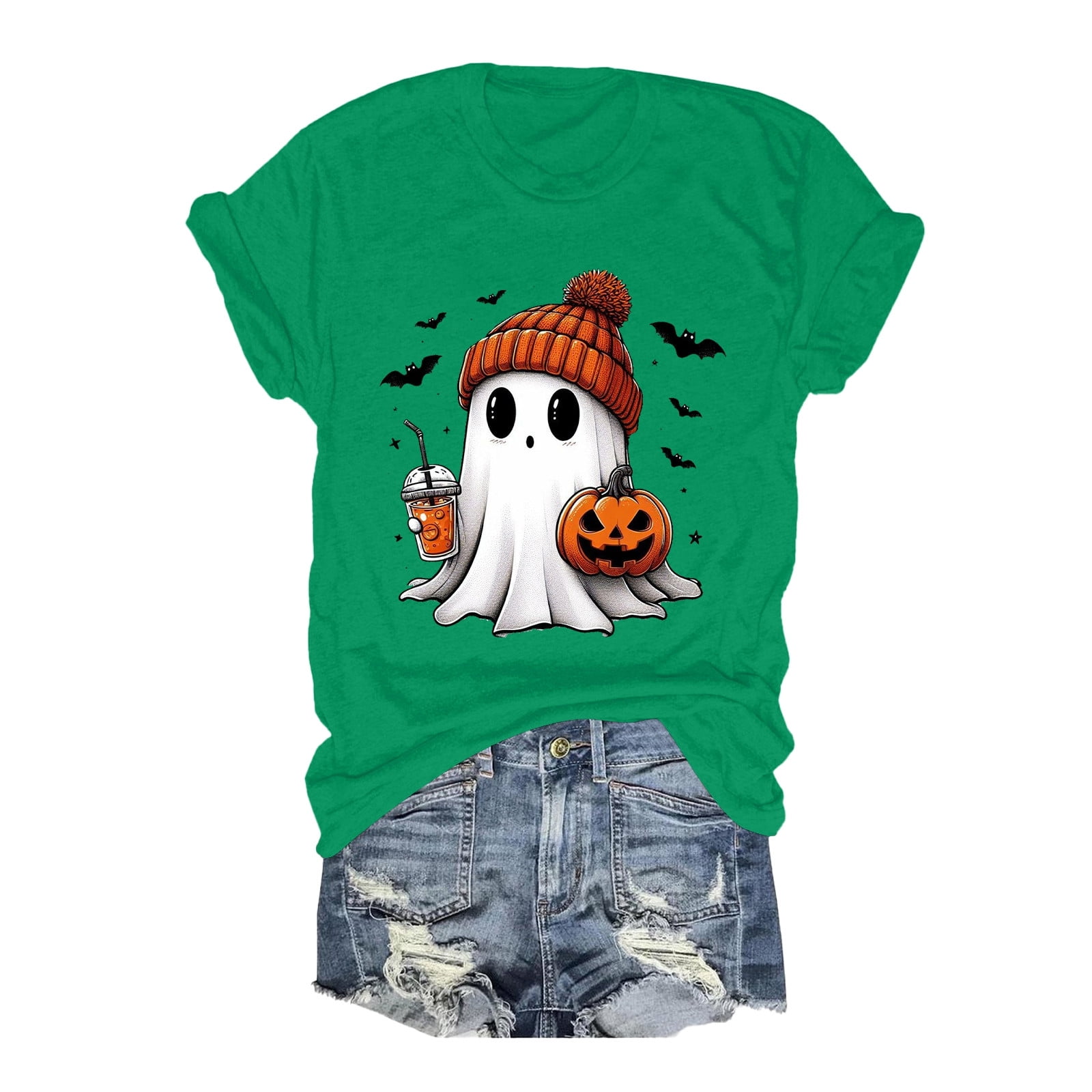 Click here for Wanpidan Womens T-Shirts Casual Halloween Print Sh... prices