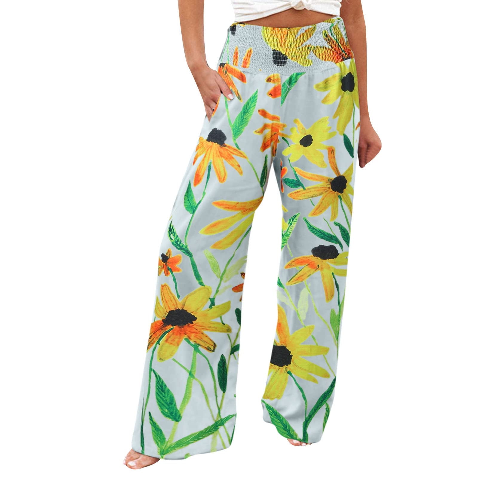 Sksloeg Wide Leg Linen Pants for Women Plus Elastic Waist Vintage ...