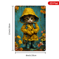 8x12 Inch Metal Wall Art, Vintage Cat in Yellow Raincoat Floral Rainy ...