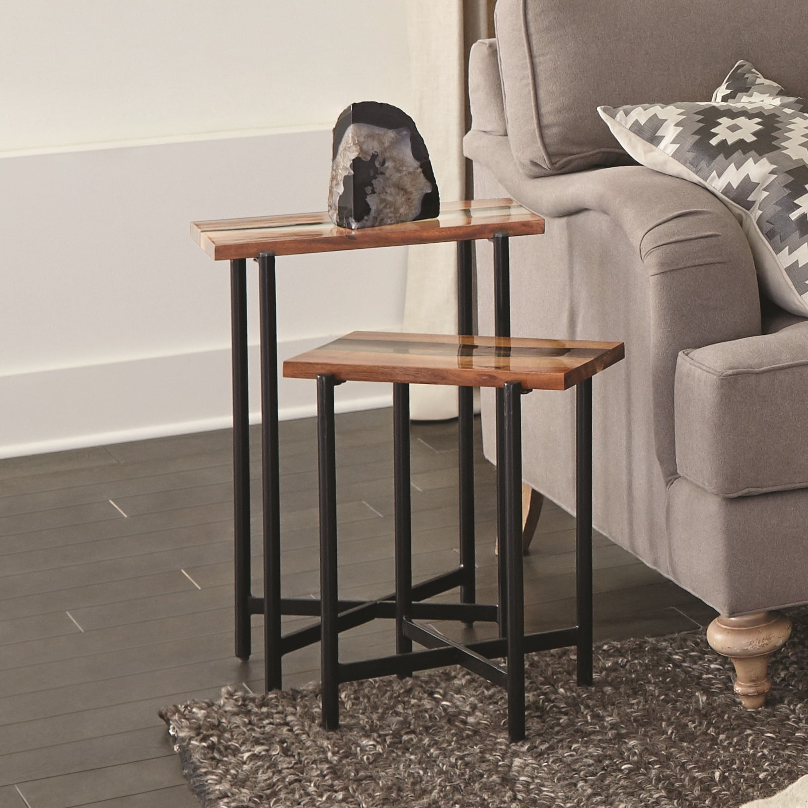 Alaterre Rivers Edge 18" Acacia Wood and Acrylic Nesting End Tables ...