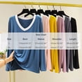 Afuyipoi Women's Solid Color V-Neck Loose Long Sleeve Home Wear Top ...