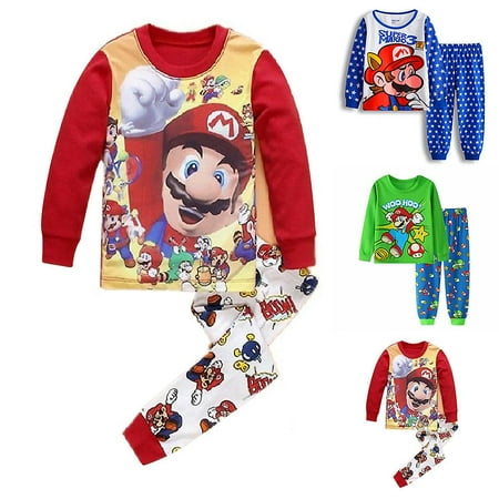 Super Mario Character Kids Pyjamas Set Long Sleepwear Pajamas Nightwear ...