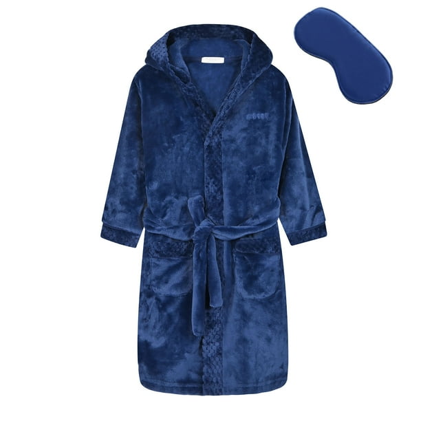 MGEOY Boys Girls Robe Soft Hooded Flannel Bathrobes for Kids With Silk ...