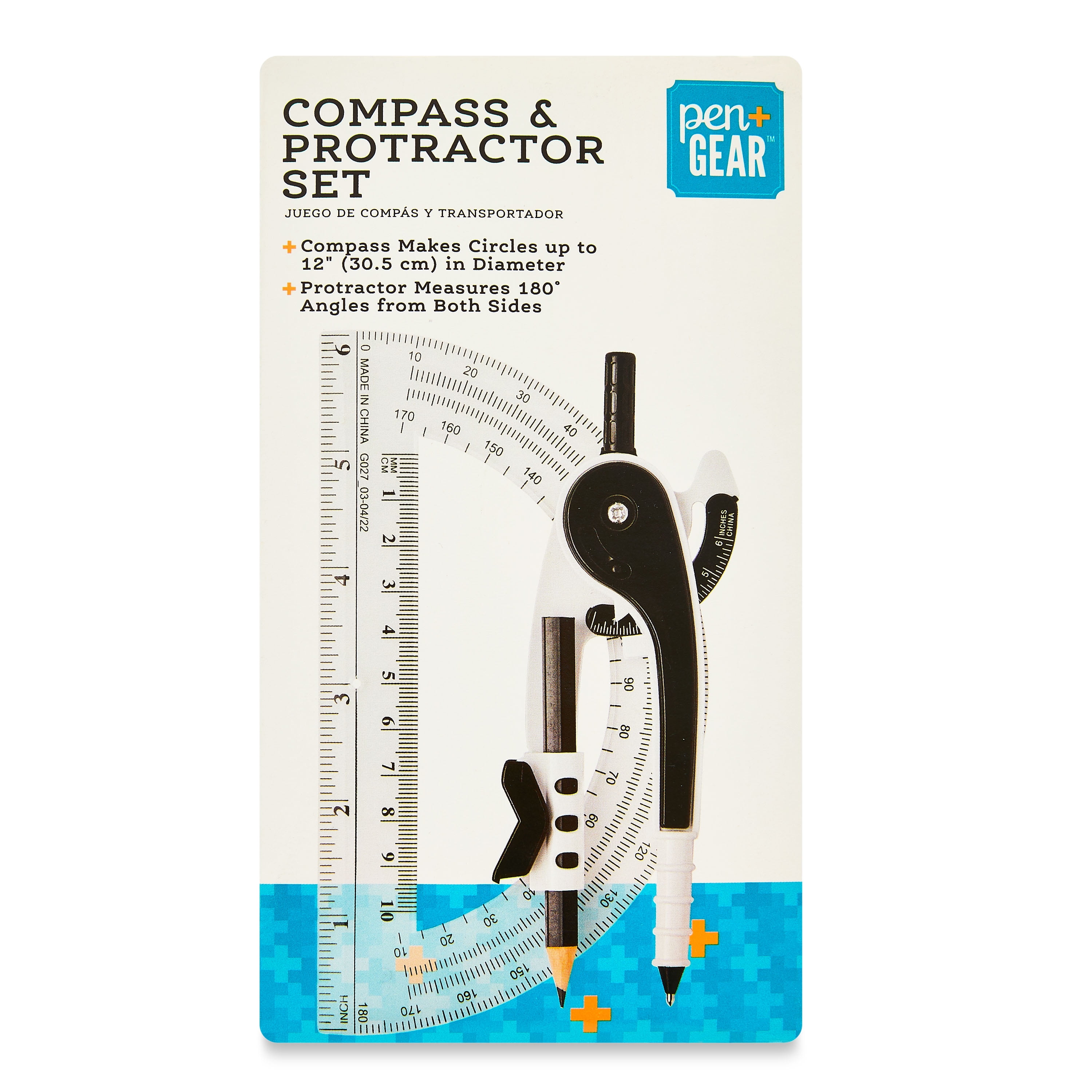 Pen+Gear Plastic Compass and Protractor Set, Math Tools, Black/Clear ...