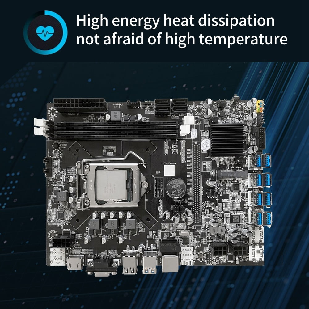 B75 8 Card BTC Mining Motherboard 8X USB3.0PCIE LGA1155 DDR3 RAM SATA3.0G620 CPU4PIN To 6PIN ...