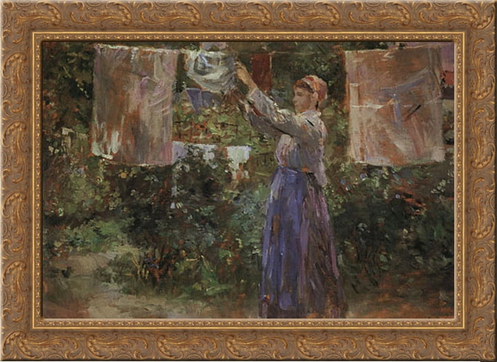 Peasant Hanging out the Washing 24x19 Gold Ornate Wood Framed Canvas ...