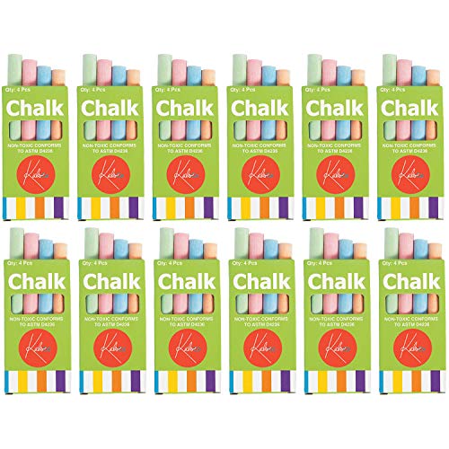 Kicko 12 Boxes Of Colored Chalk, 35 Inches 4 Sticks Per Box Assorted ...