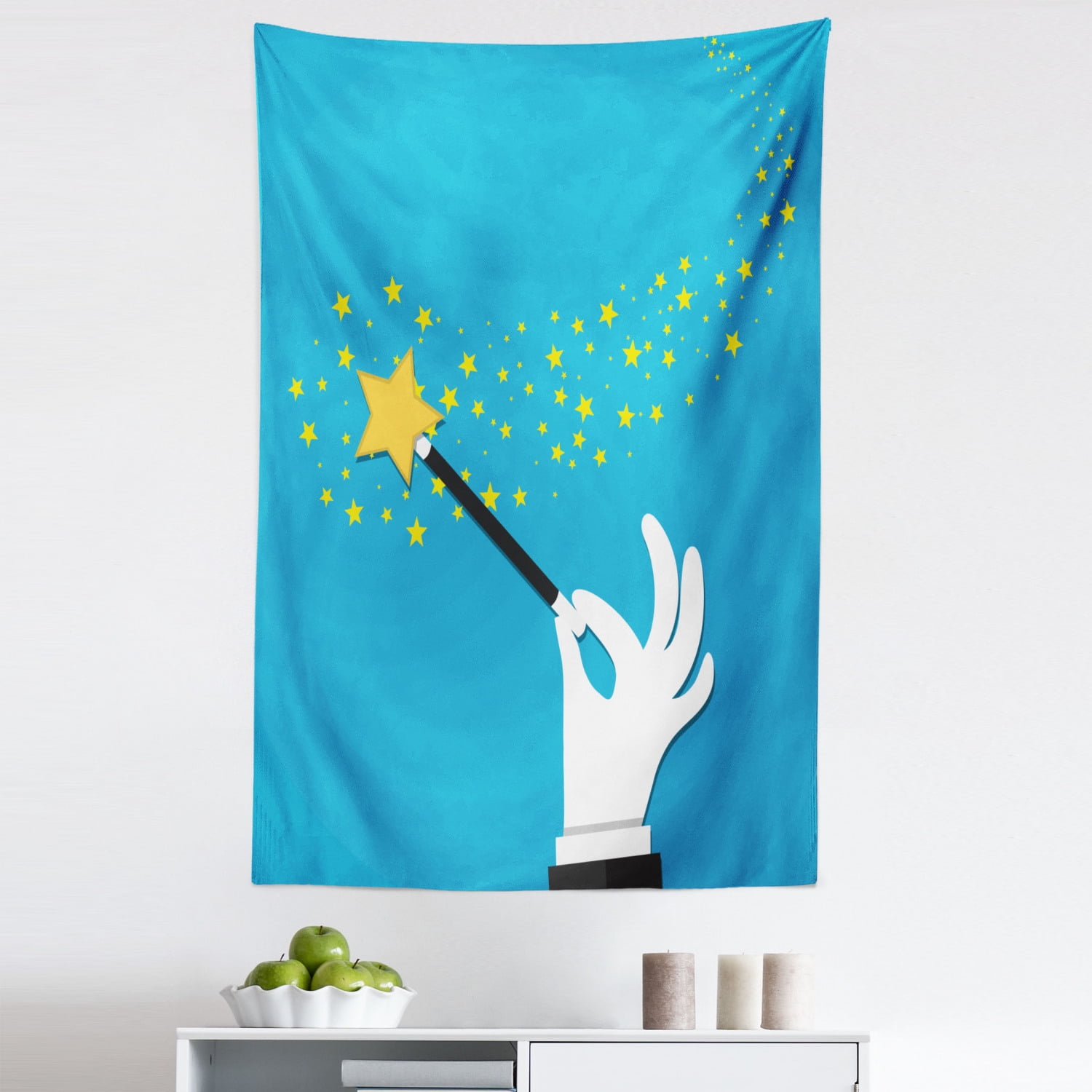 Magic Tapestry, Cartoon Magician Hand Holding Wand Spreading Stars ...