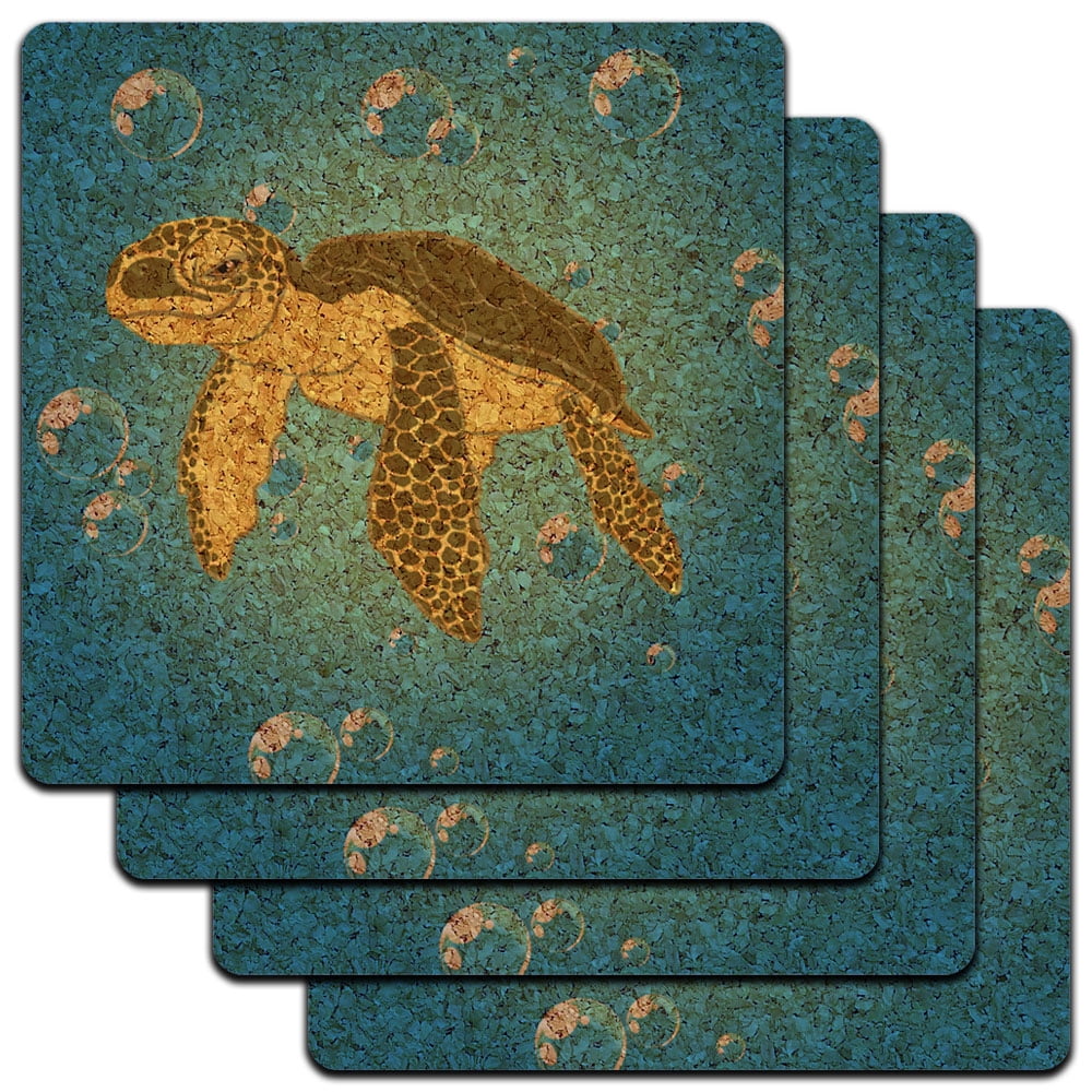 Sea Turtle Ocean Cute Low Profile Cork Coaster Set - Walmart.com