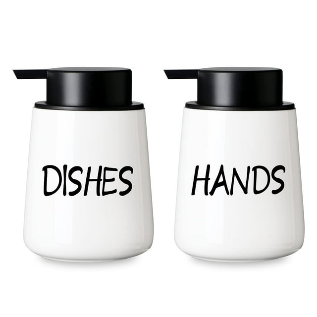 Ceramic Hands and Dishes Dispenser Set, Easy-to-Press Pump, 12oz (White ...