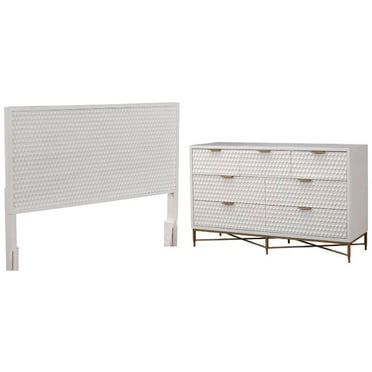 2 Piece Bedroom Set with Dresser and Chest in White/Walnut - Walmart.com