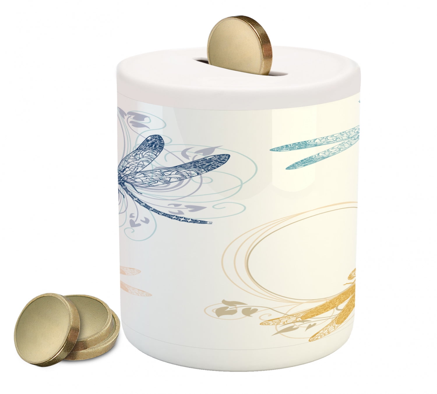 Dragonfly Piggy Bank, Floral Spring Bugs Wings Flower Petals Animal ...