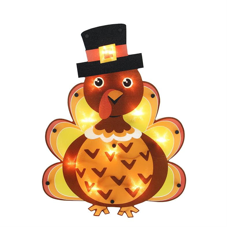 16" Lighted Thanksgiving Turkey with Pilgrim Hat Window Silhouette ...