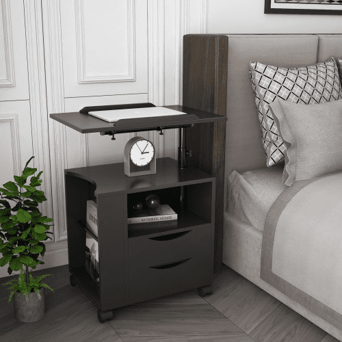 Multifunctional Bedside Table with Swivel Top and Wheels, Height ...
