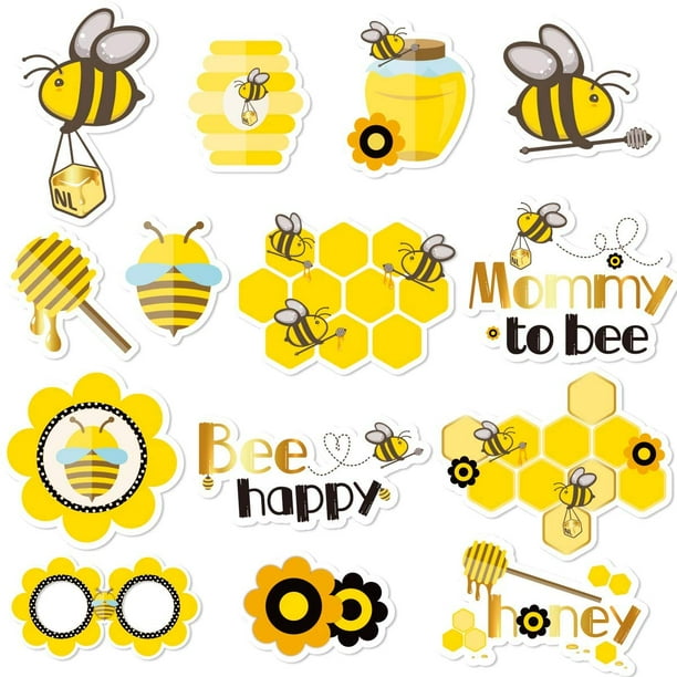 NICROLANDEE Honey Bee Baby Shower Photo Booth Props - 14 Pack Bumblebee ...