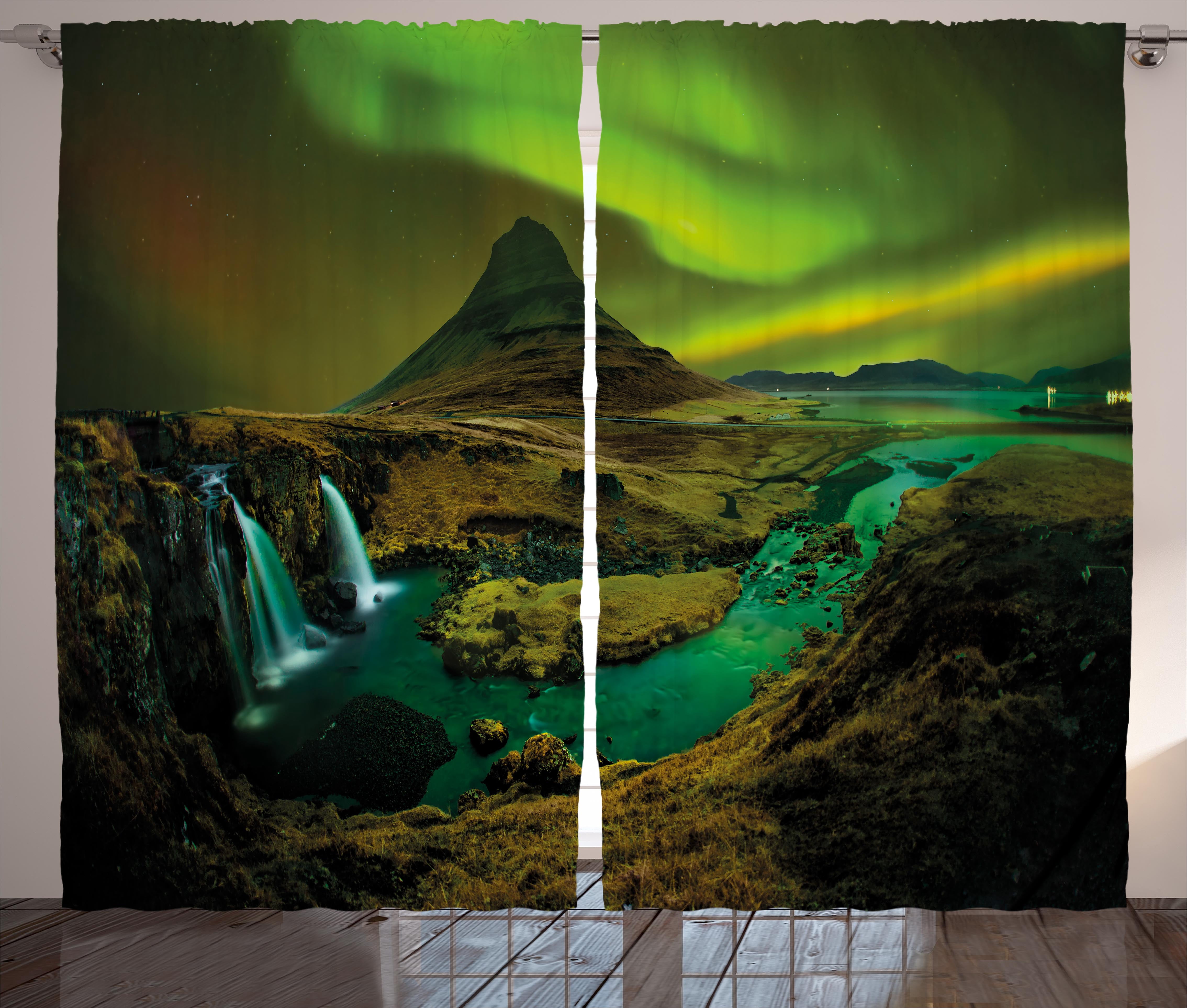 Northern Lights Curtains 2 Panels Set, Pale Weather over the Hills with ...