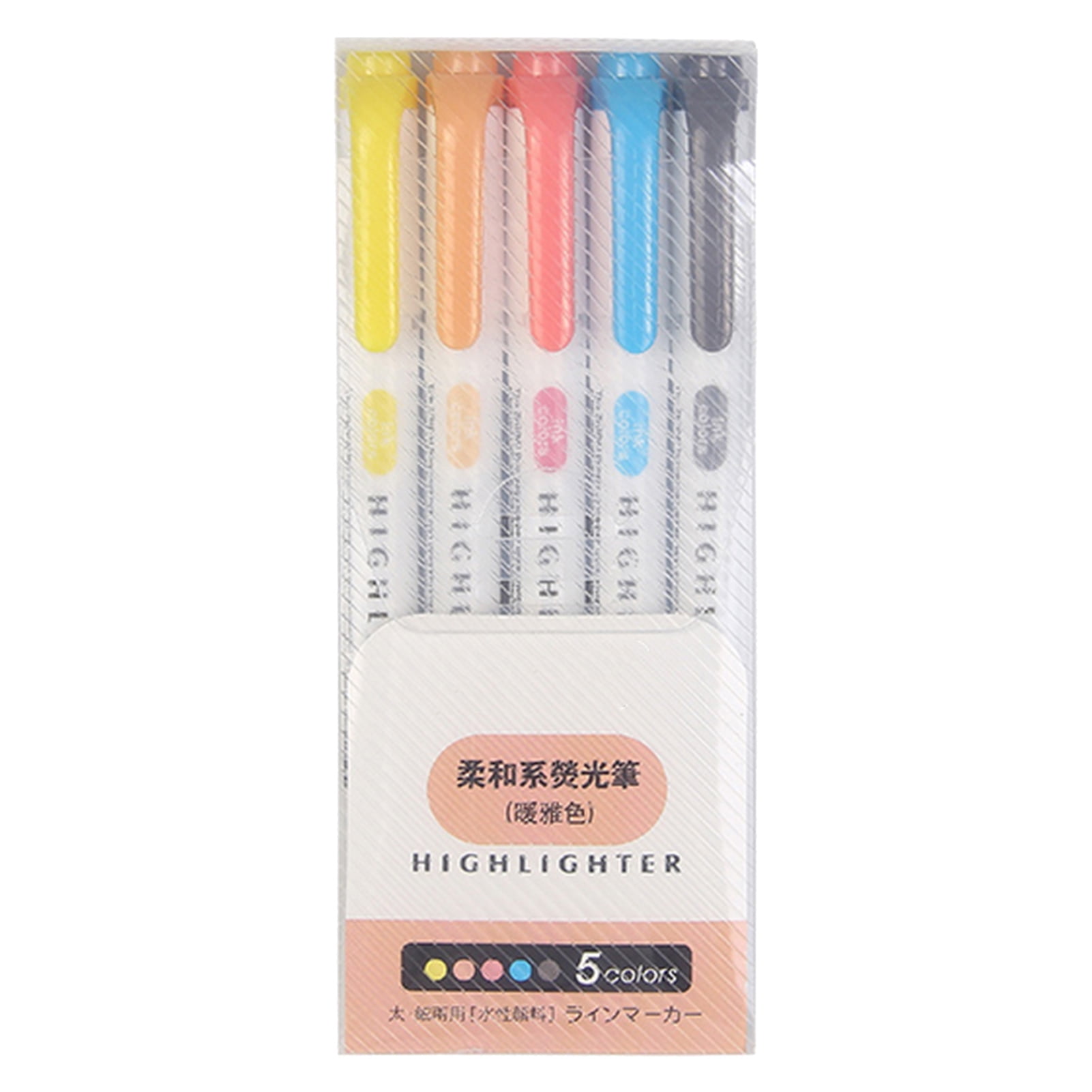 5-Piece Fluorescent Marker Pen Set- Double Head, Light-coloured ...