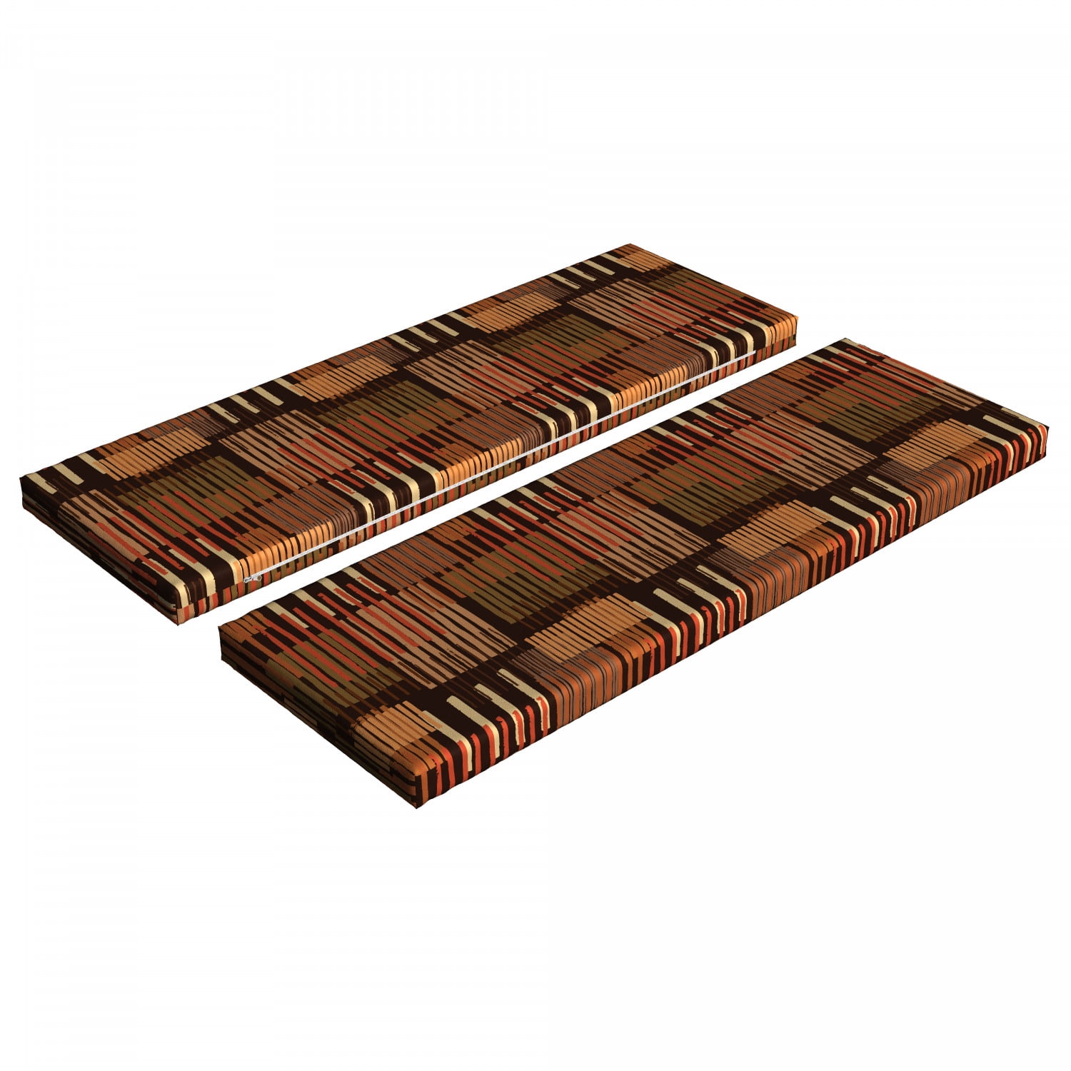 Ethnic Bench Cushion Set of 2, Geometric Pattern with Stripes Earthy ...