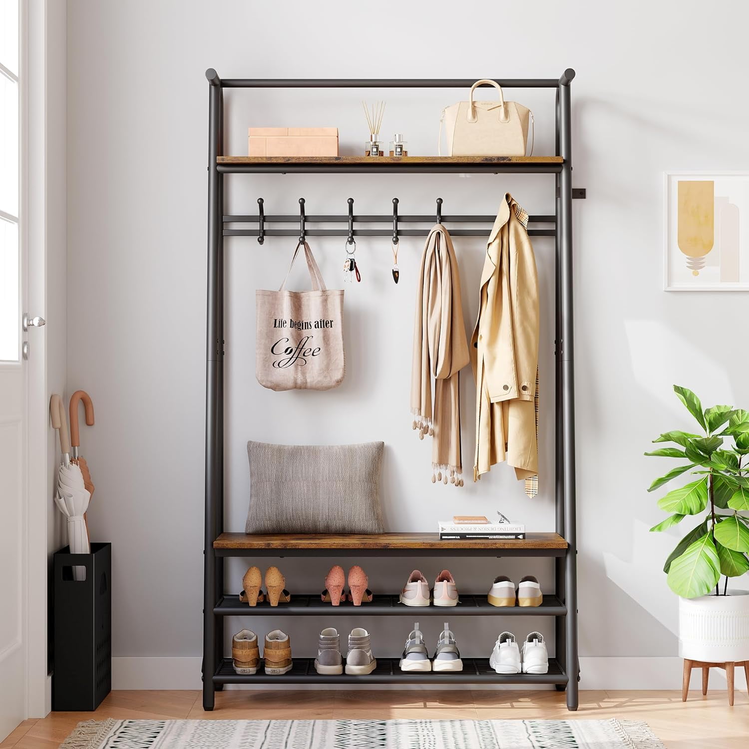 Click here for Cozony Hall Tree Entryway Bench With Storage  Wood... prices