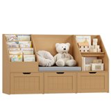Homfa Kids Bookshelf with Reading Nook & 3 Movable Drawers, 2 Cube ...