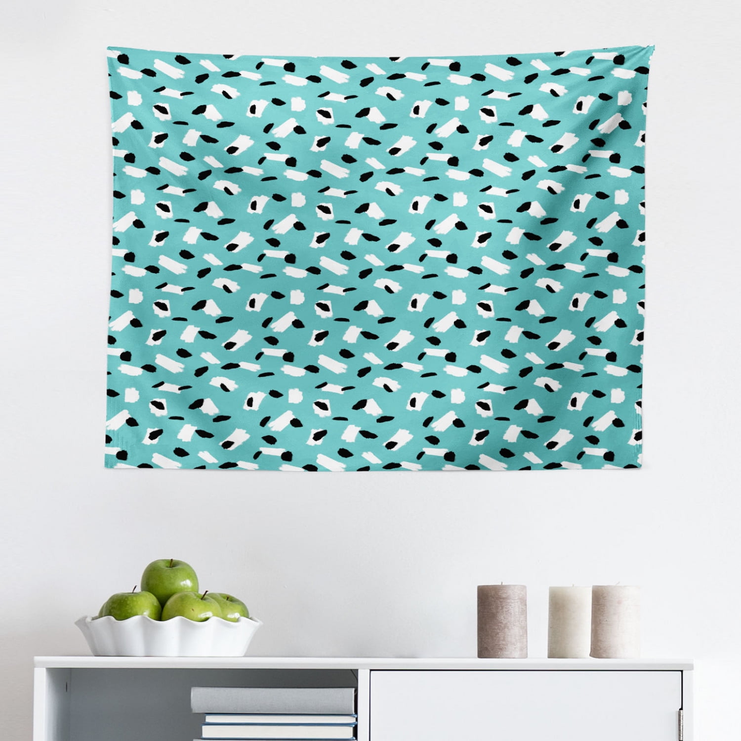 Turquoise Blue Tapestry, Geometric Art Simplistic Checkered Pattern in ...