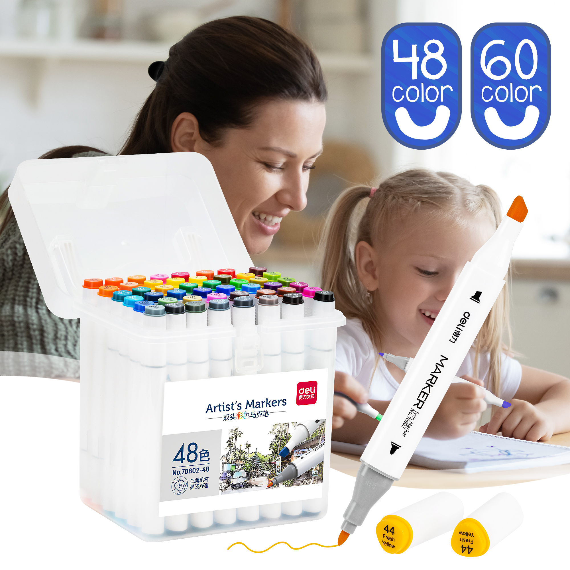 48 Colors Dual Tips Permanent Marker Pens Art Markers Set with Storage ...