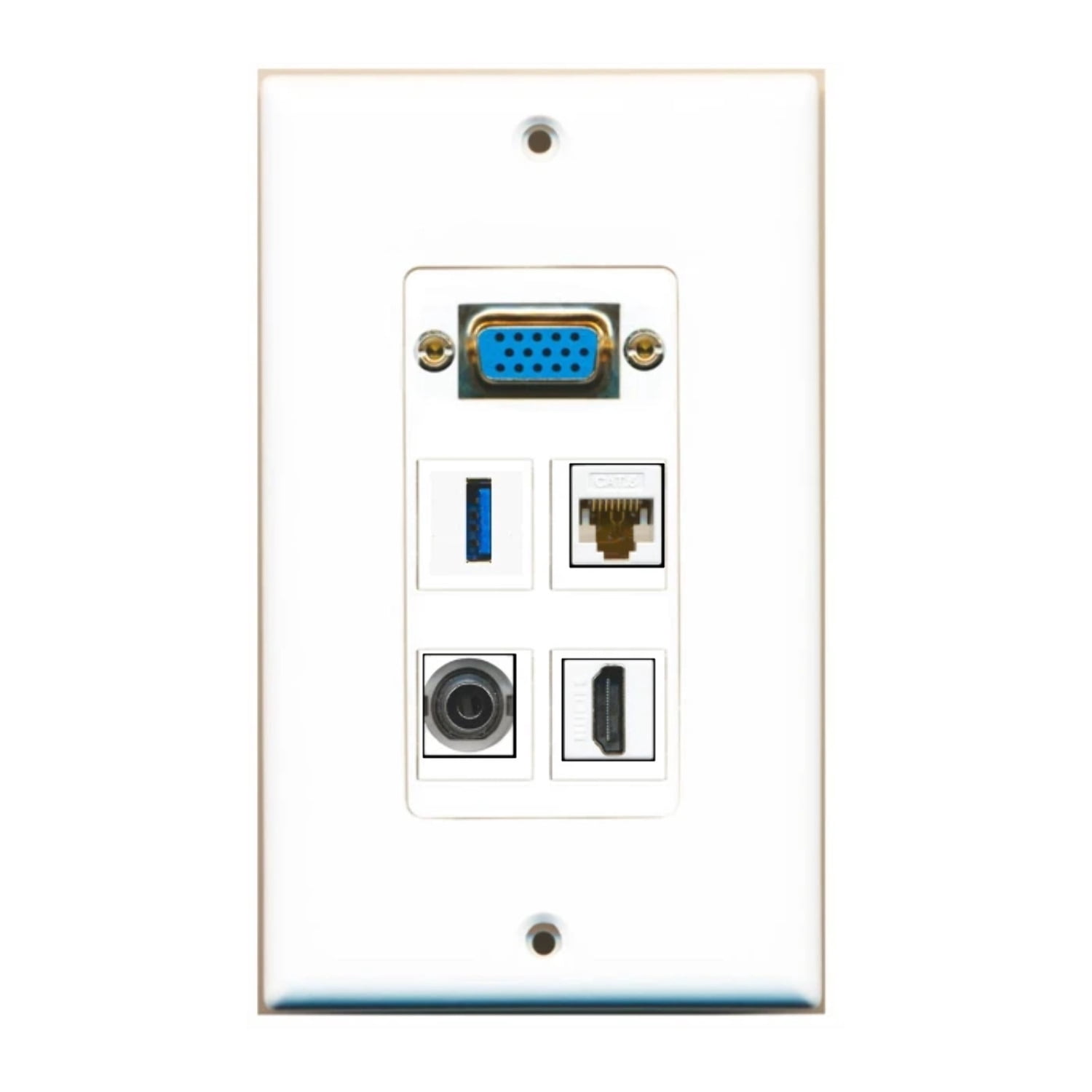 Ultra Spec Cables Custom SVGA Wall Plate White with up to 4 Keystone ...
