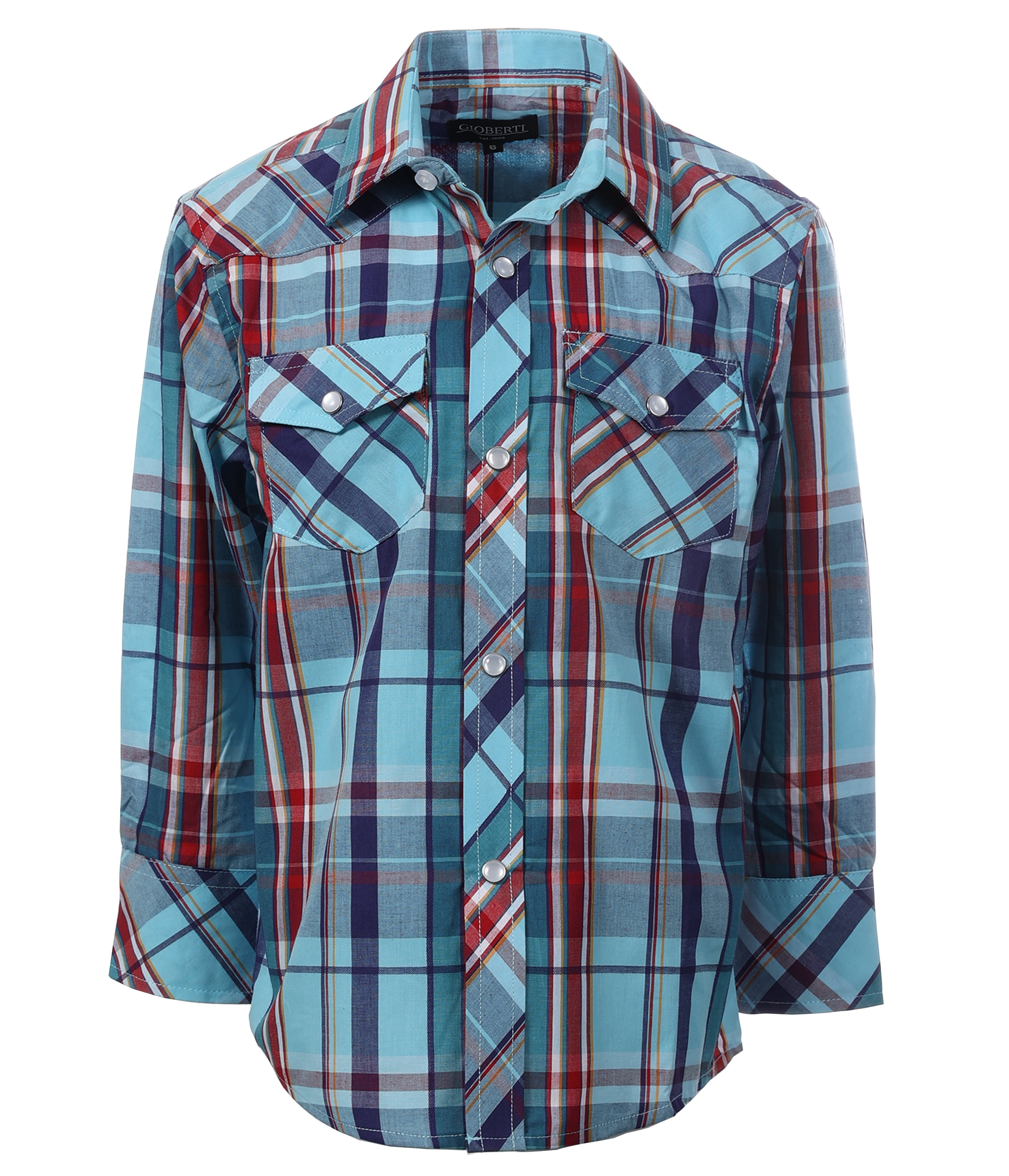 Gioberti Men's Western Plaid Long Sleeve Shirt with Pearl Snap ...