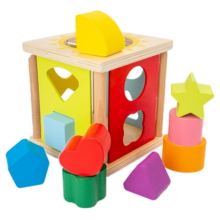 Shape Sorter Toy Set Wood Funny Shape Sorting Cube Toy Matching Block ...