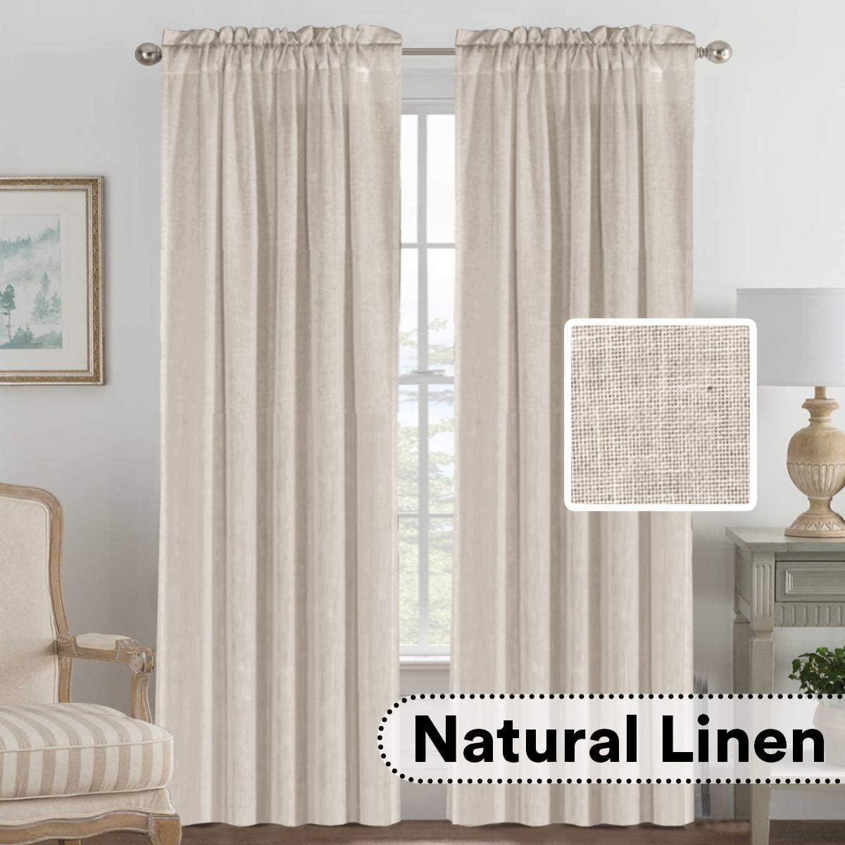 Rich Linen Curtains Semi-Sheer for Bedroom/Living Room|Rod Pocket ...