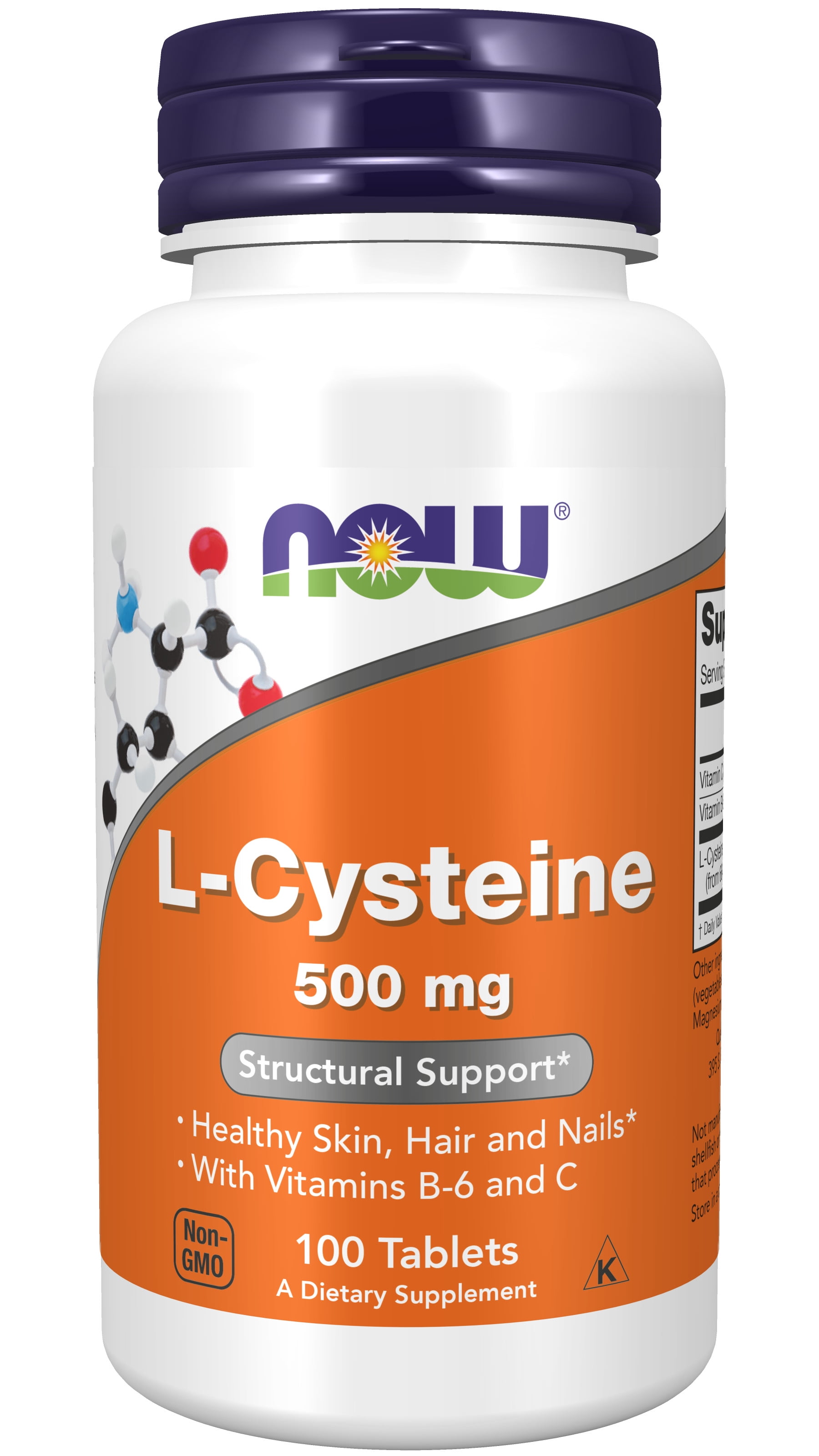 NOW Supplements, L-Cysteine 500 mg with Vitamins B-6 and C, Structural ...