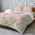 4 Piece Duvet Cover Set Queen, Watercolor Spring Green Leaves on Pink ...