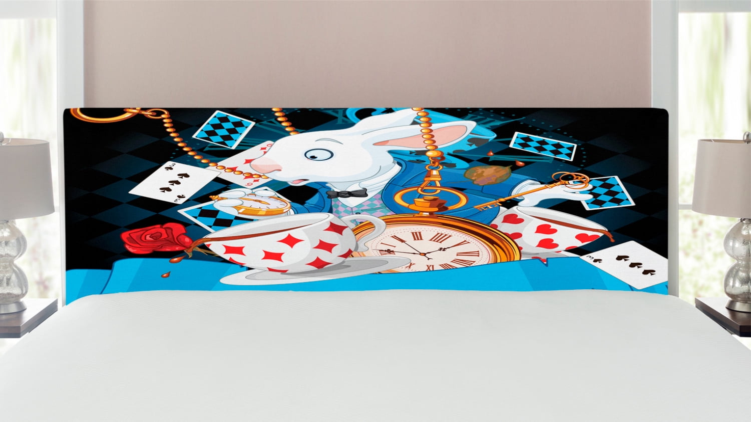 Alice in Wonderland Headboard, Rabbit Motion Cups Hearts and Flower ...