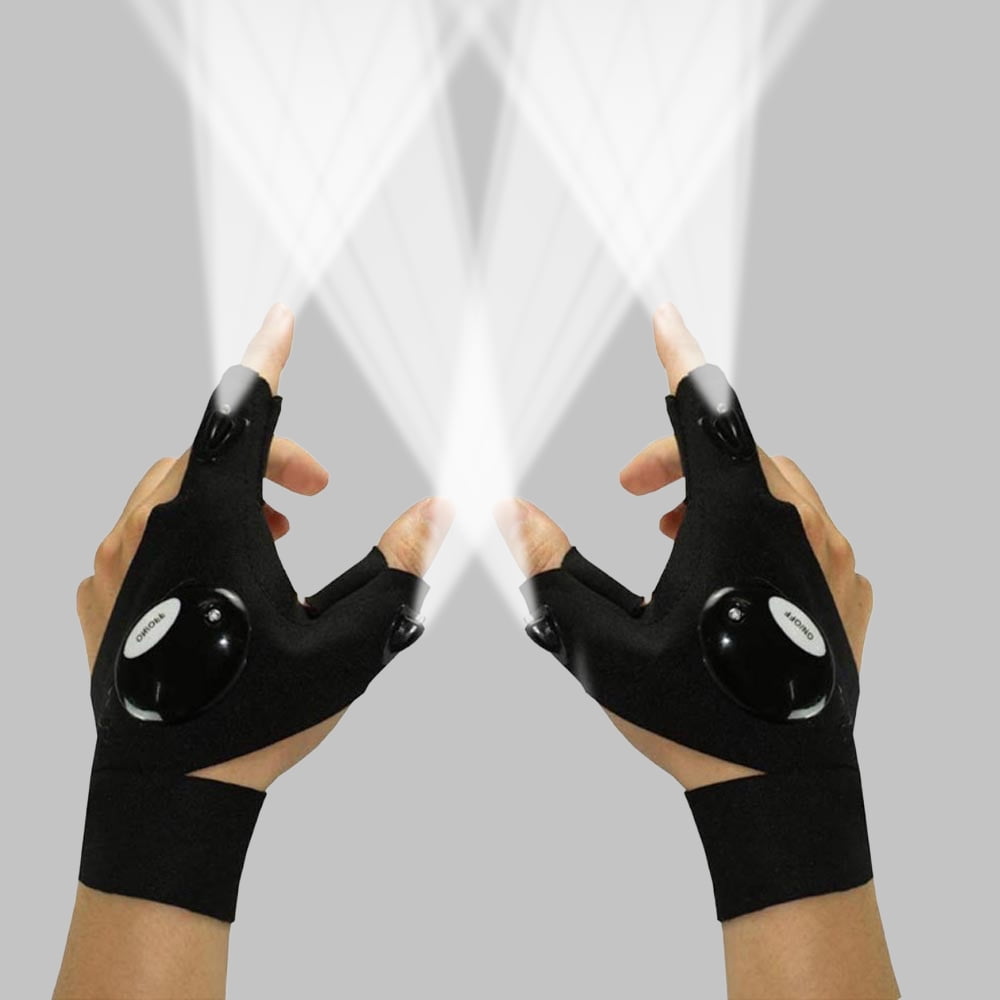 Aptoco 1-Pair LED Flashlight Gloves, Outdoor Fishing Gloves, Fingerless ...
