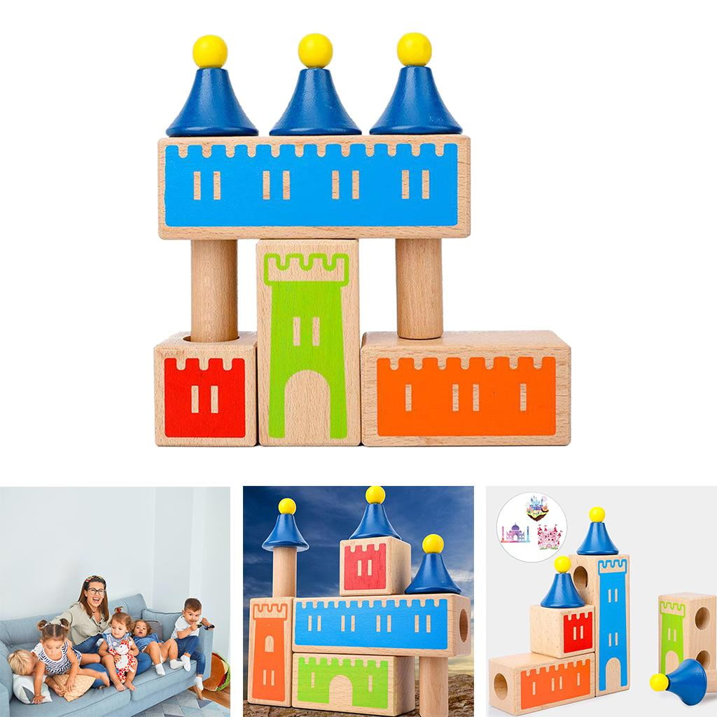 Children Wooden Castle Set, Natural Wood Stackable, Educational ...