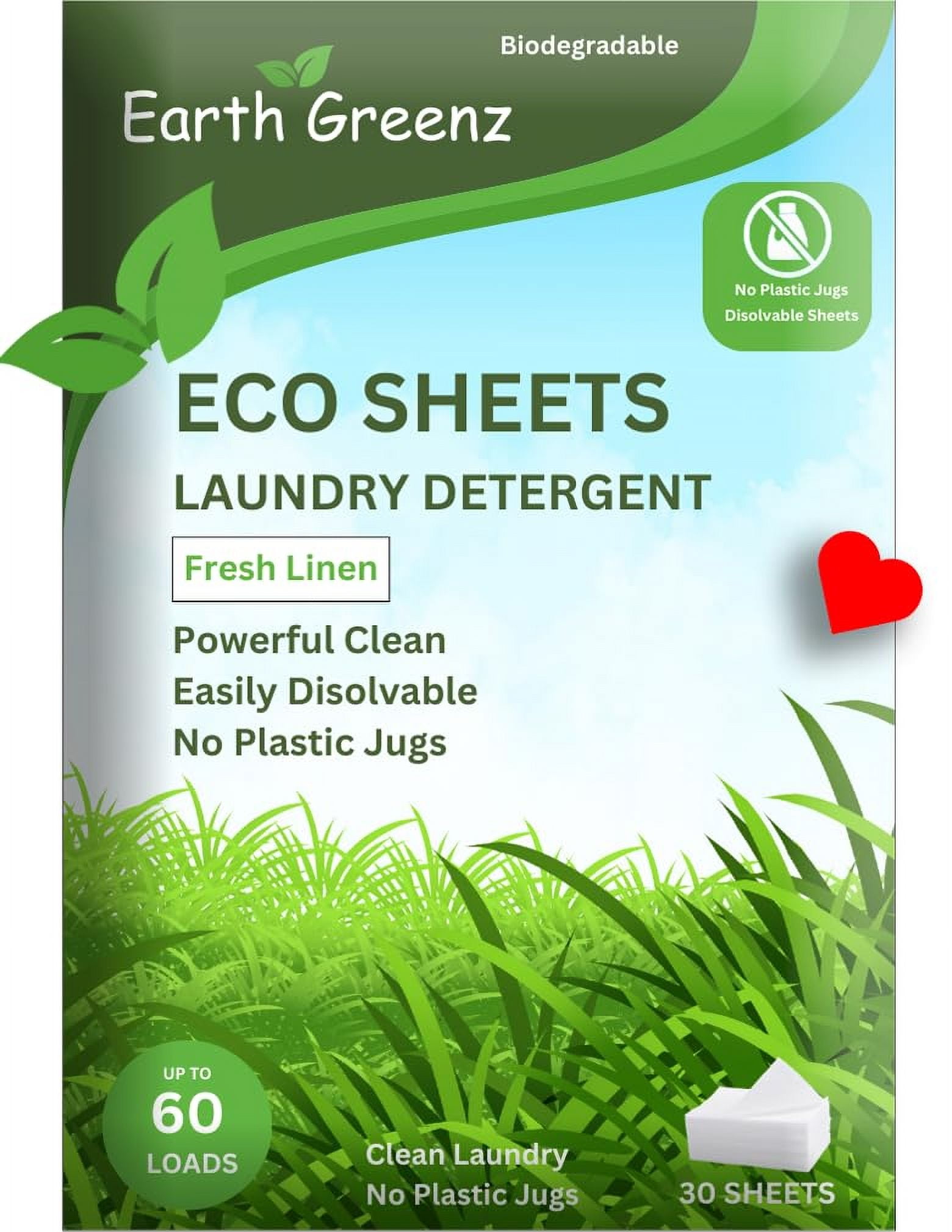 Láminas de detergente para ropa Earth Greenz Fresh Linen, 60 cargas ...
