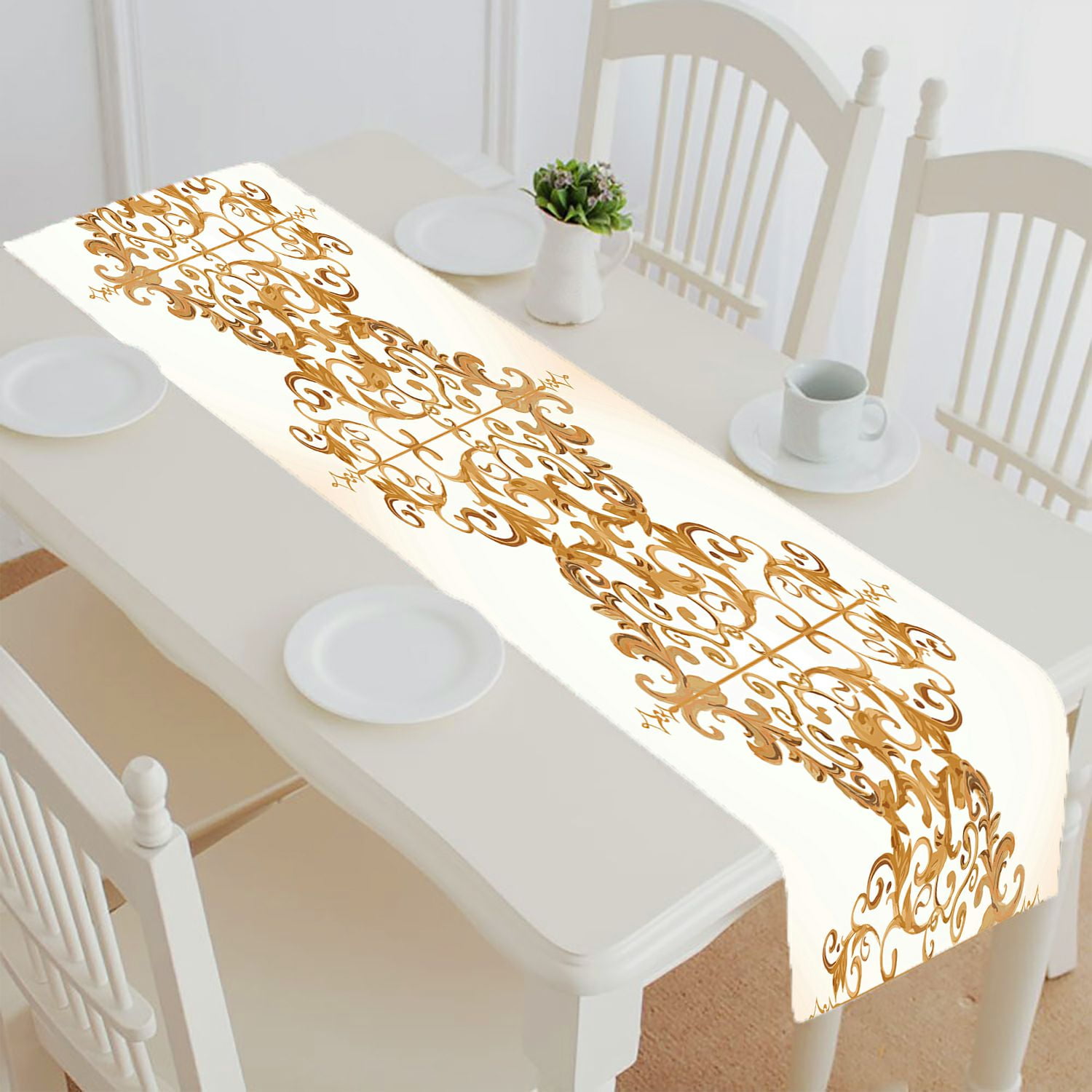 ABPHQTO Luxury Texture Fabrics Baroque Damask Floral Table Runner ...