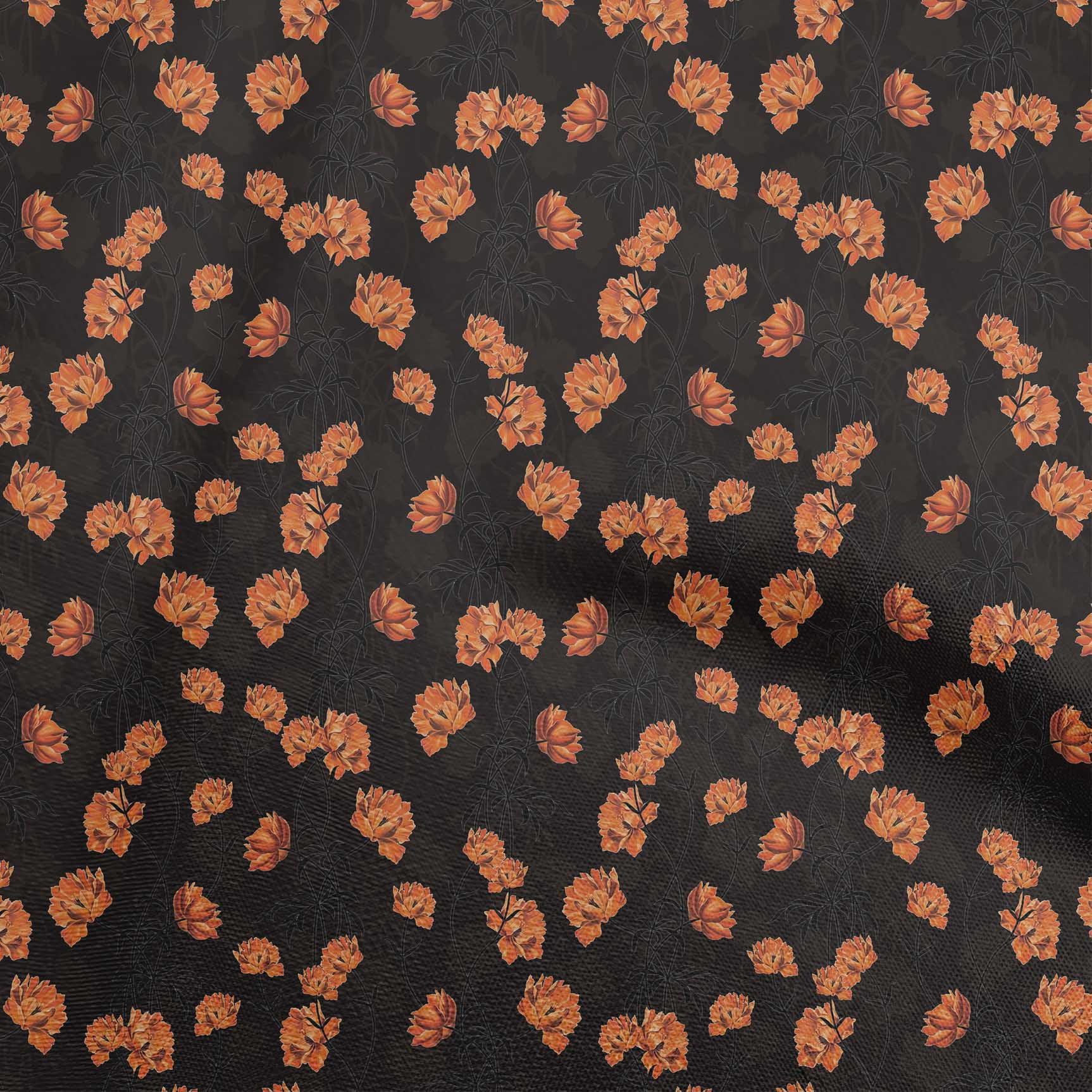 oneOone Silk Tabby Rust Brown Fabric Floral Sewing Material Print ...