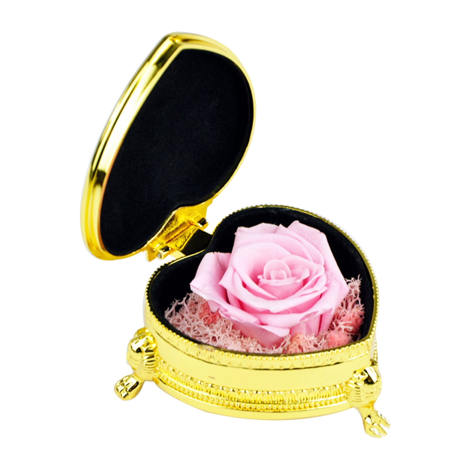 Flor de rosa real preservada en caja de regalo en forma de corazón ...