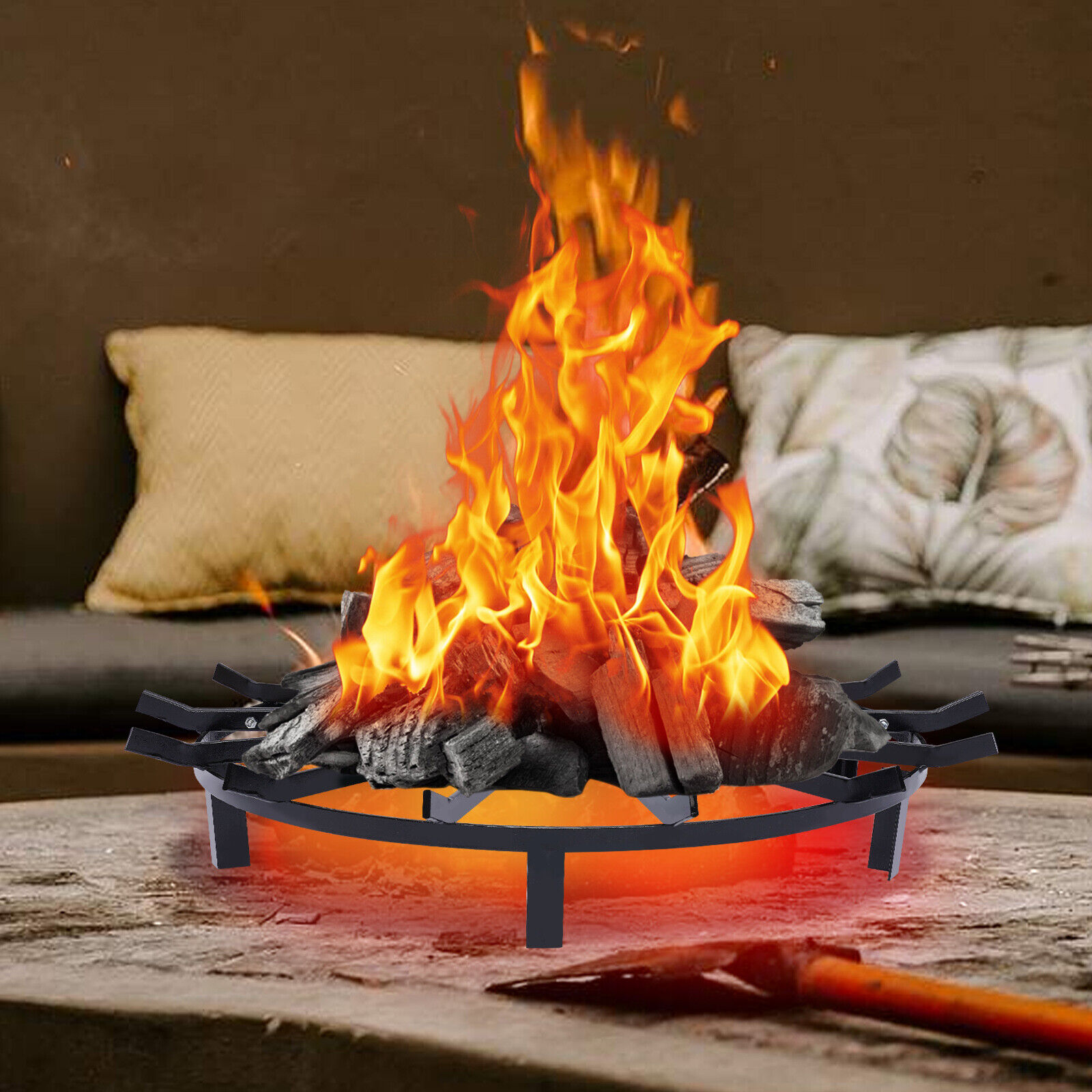 SHZICMY Wheel Fire Grate Fire Pit Log Grate 32" Fire Pit Grate Round ...