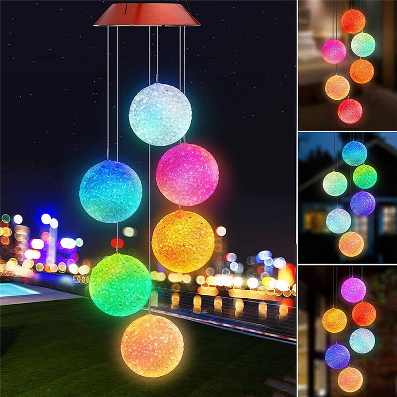 Color Changing LED Solar Powered Spiral Spinner Wind Chime Light Yard ...