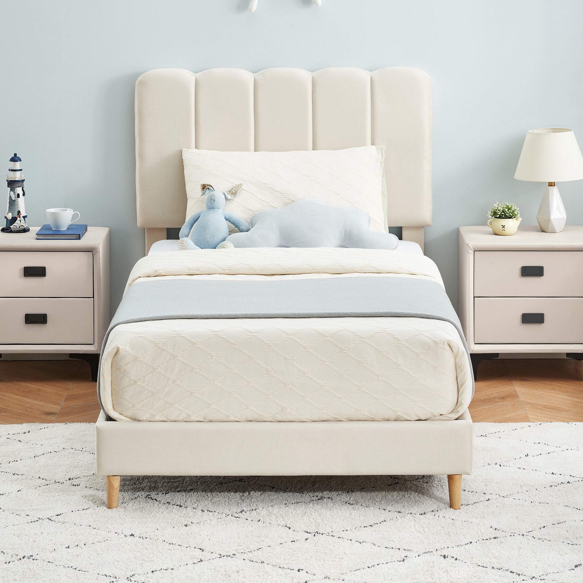 Click here for Edtara Twin Bed Frame For Girls  Upholstered Velve... prices