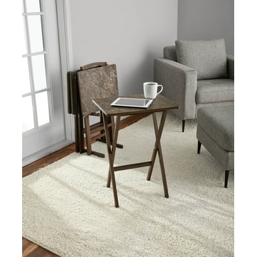 Mainstays Walnut 5-Piece Folding TV Tray Table Set, 19 x 15 x 26 Inch ...